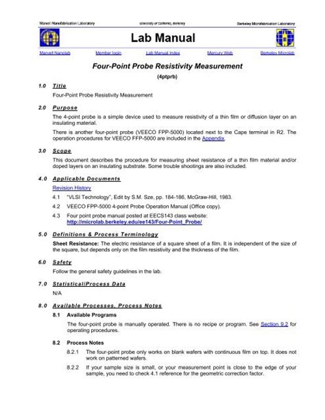 Four Point Probe Resistivity Measurement Berkeley Microlab