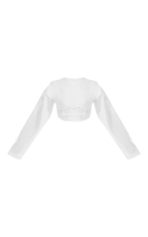White Corset Detail Cropped Sweat Sweat Prettylittlething Aus