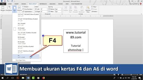 Cara Menambahkan Ukuran Kertas F4 Dan A6 Di Word Tutorial89 Youtube