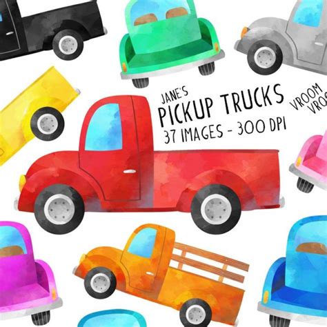 Watercolor Pickup Trucks Clipart A Transportation Illustration By