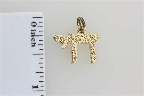 14k Yellow Gold Chai Life Jewish Symbol Small Texture Gem