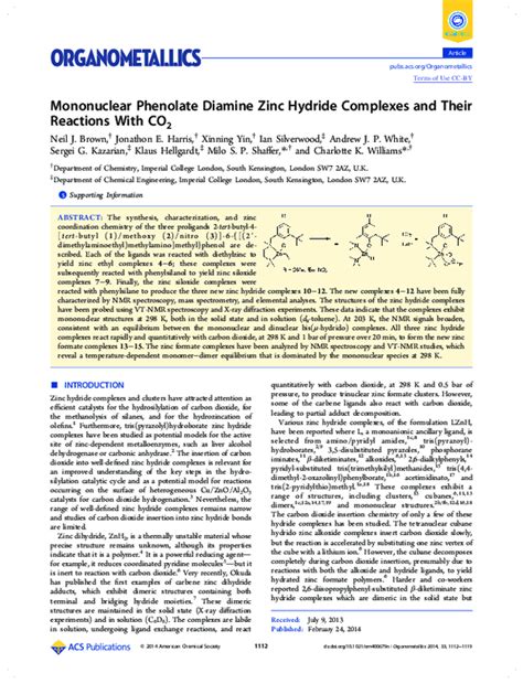 Pdf Mononuclear Phenolate Diamine Zinc Hydride Complexes And Their