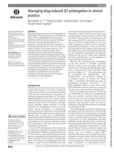 Pdf Managing Drug Induced Qt Prolongation In Clinical Practice
