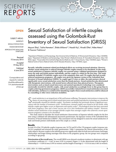 Pdf Sexual Satisfaction Of Infertile Couples Assessed Using The