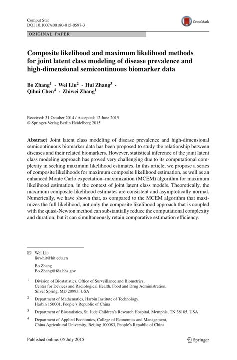 PDF Composite Likelihood And Maximum Likelihood Methods For Joint Latent Class Modeling Of