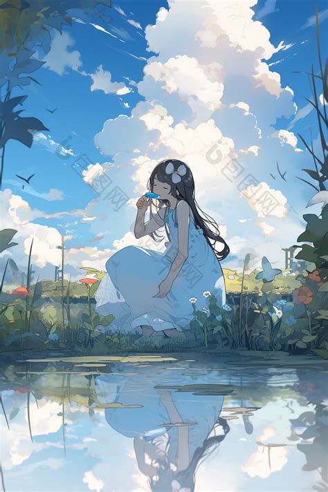 小暑节气女孩数字插画图片 包图网