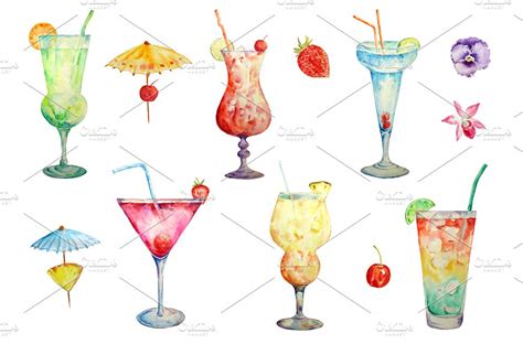 Hand Painted Watercolour Cocktails