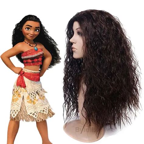 Princess Moana Costume Wig Long Kinky Curly Wave Black Moana Wig For
