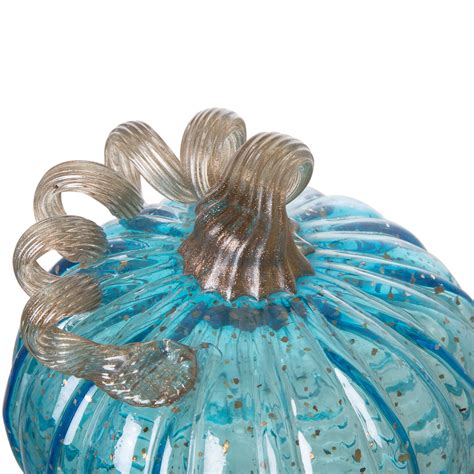 Official Glitzhome 551d Hand Blown Blue Glitter Glass Pumpkin Decor