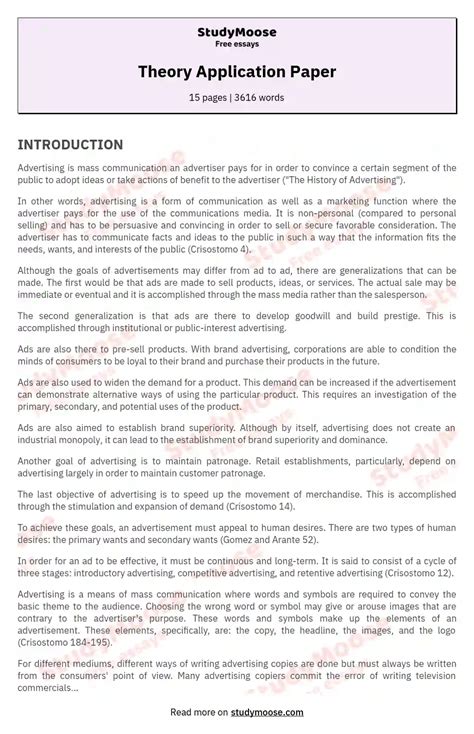 Theory Application Paper Free Essay Example
