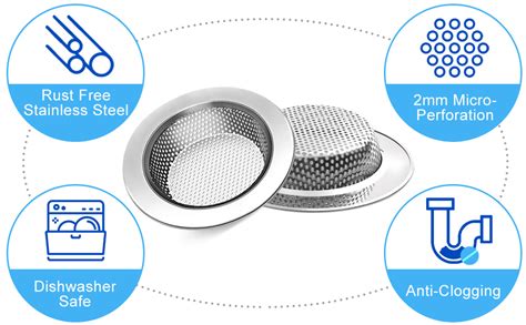 Lotfancy Kitchen Sink Strainer Pack Stainless Steel Drain Strainers