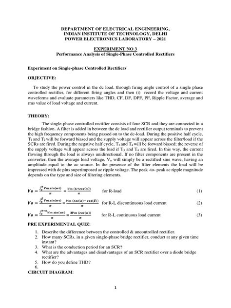Exp3 Single Phase Controlled Rectifiers Pdf Rectifier Power