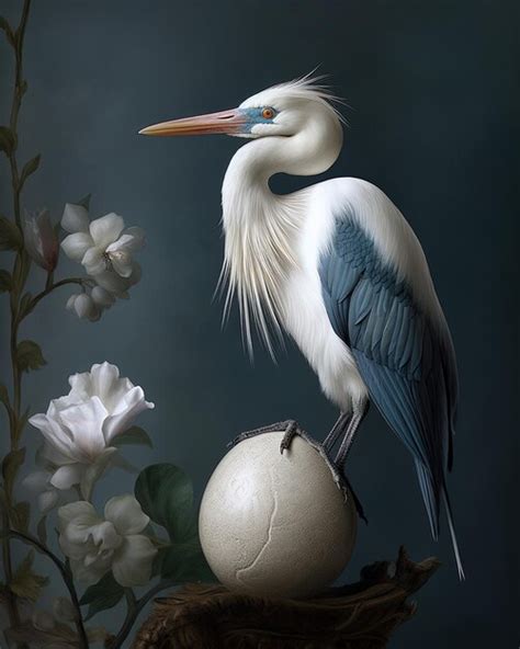 Premium Ai Image A Bird With A Blue And White Head Is Standing On A Egg