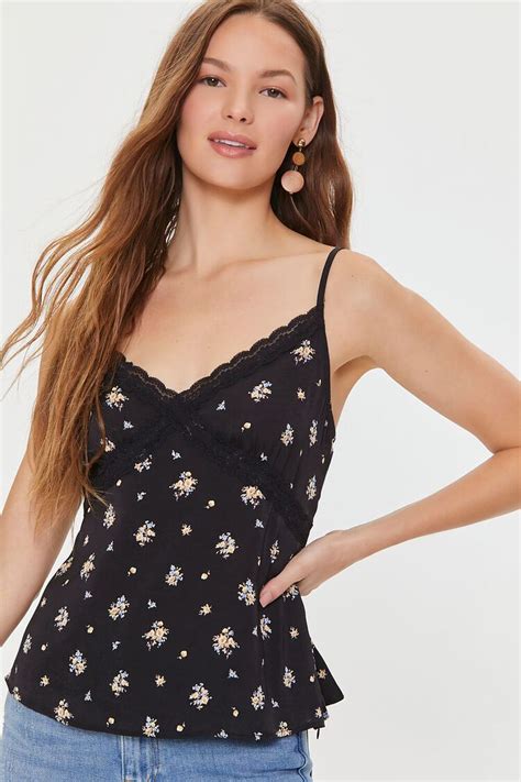 Floral Print Lace Trim Cami