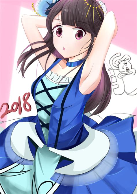 Safebooru 1girl 2018 Aida Rikako Armpits Bangs Birthday Blue Dress