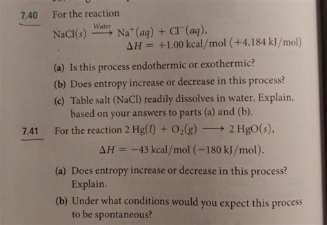 Solved 7 40 For The Reaction Watert Nacl S Na Aą