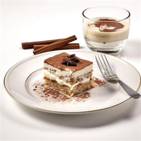 Premium Ai Image A Plate With A Piece Of Tiramisu On It Next To A