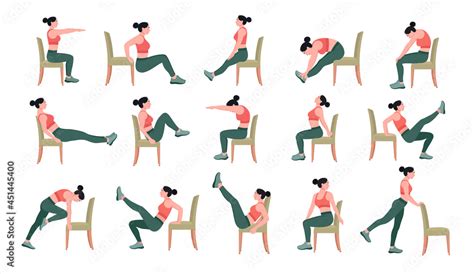 Chair Stretching Exercises Set Woman Doing Stock Vector Royalty