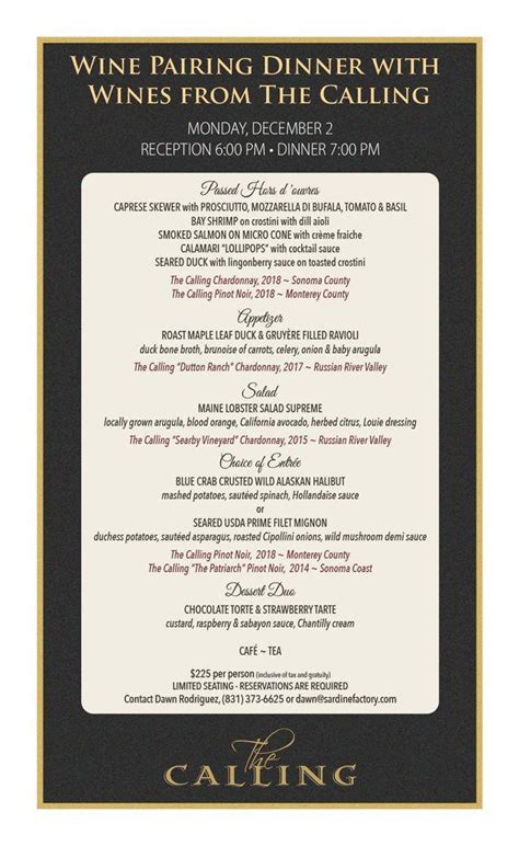 Menu At The Sardine Factory Steakhouse Monterey