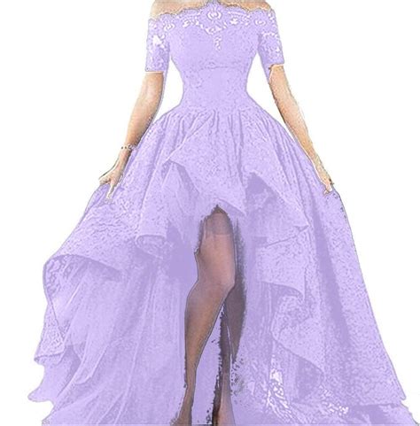 Prom Dresses High Low Lace Wedding Evening Dress Off Shoulder Formal