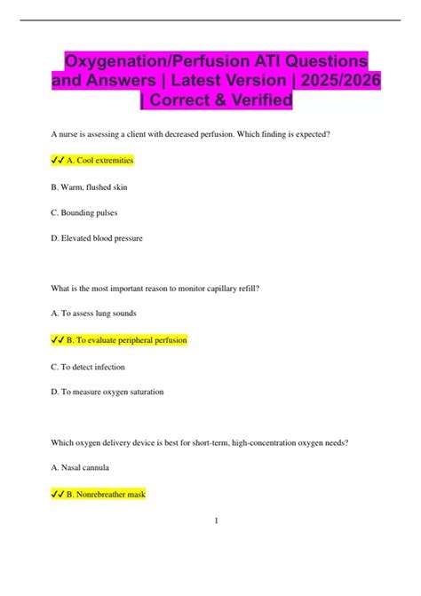 Oxygenationperfusion Ati Questions And Answers Latest Version 2025