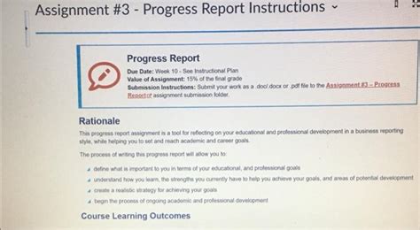 Solved Assignment 3 Progress Report Instructions