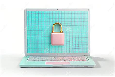 Computer On Light Background With Lock As A Concept Of Cyber Security