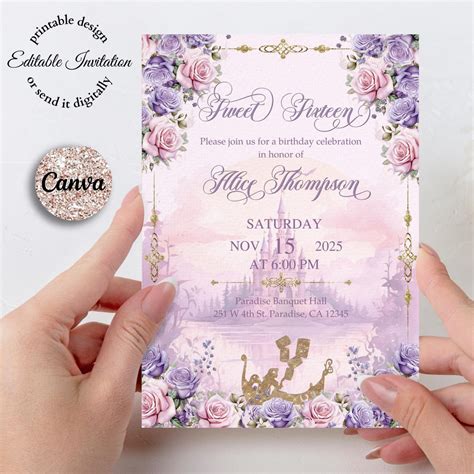 Tangled Invitation Sweet 16 Invitation Rapunzel Sweet Sixteen Quince