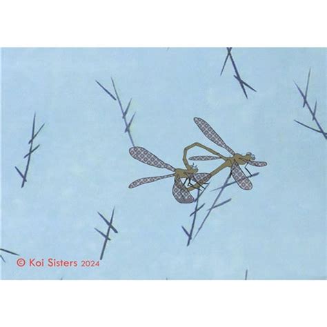 Koi Sisters Dragonflies Blue A3 Print Landscape Oku Den