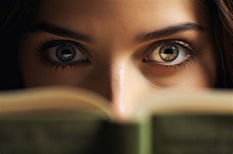 Premium AI Image Woman Book Looking Professional Red Eyes Design Two