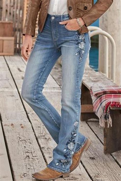 Casual Street Solid Embroidered High Waist Regular Denim Jeans Women