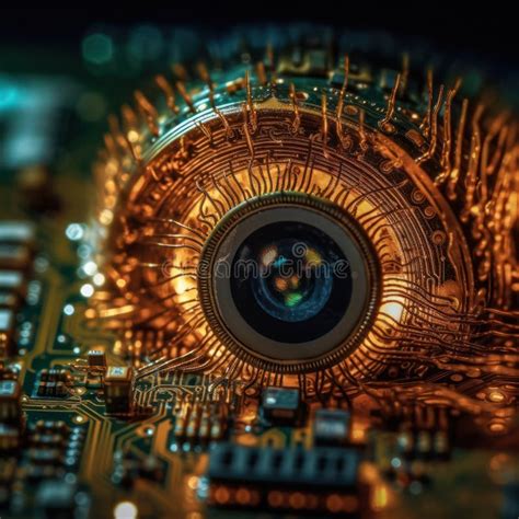 Microchip In The Pupil Of The Eye Artificial Intelligence Electronic Eye Concept Stock