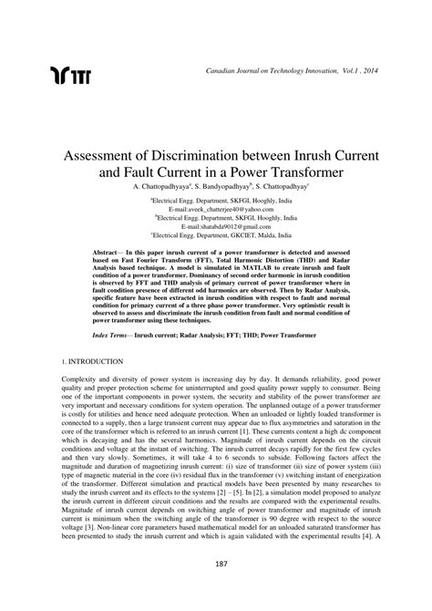 pdf assessment of discrimination between inrush and fault current in