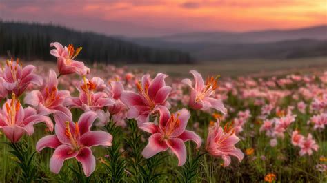 A Field Of Lilies Sways Gently Creating A Dreamy Flowing Sea Of Color