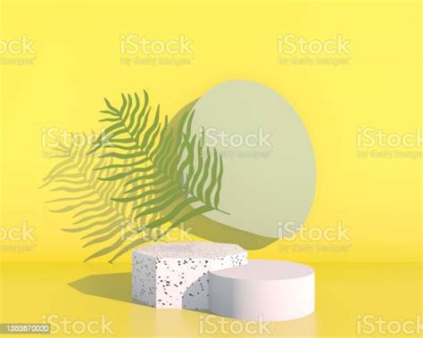 파스텔 배경에 잎으로 장식 된 제품 디스플레이 연단 3d 일러스트 메달 수상대에 대한 스톡 사진 및 기타 이미지 메달 수상대
