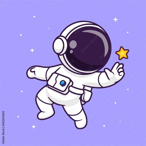 Cute Astronaut Floating In Space With Star Cartoon Vector Icon Illustration Science Technology