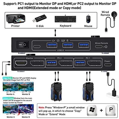 2 Ports Usb3 0 Dp Kvm Switch Dual Display Only 1 Dp Cable