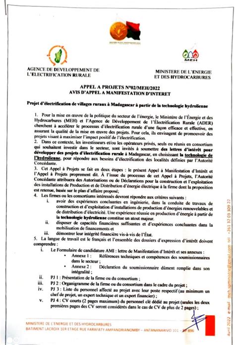 AVIS DAPPEL A MANIFESTATION DINTERET N02 MEH 2022 JIRAMA