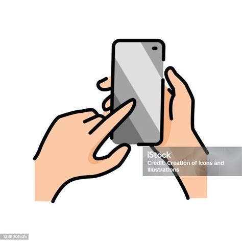 Tangan Memegang Ikon Garis Warna Telepon Piktogram Untuk Halaman Web