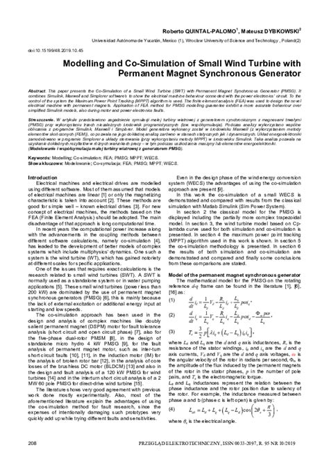 Pdf Modelling And Co Simulation Of Small Wind Turbine With Permanent Magnet Synchronous Generator