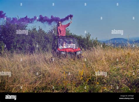 Colorful Torches While Driving A Off Road Buggy Car Stock Photo Alamy