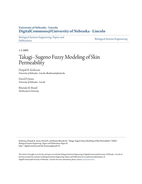 PDF Review TakagiSugeno Fuzzy Modeling Of Skin Permeability
