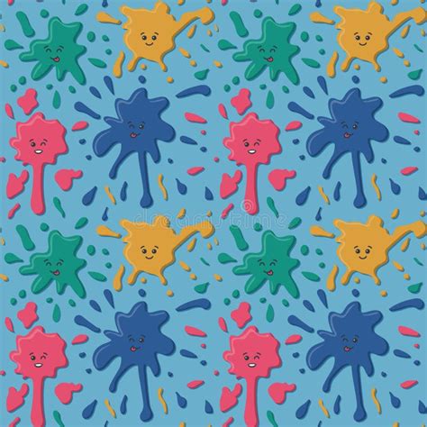 Kawaii Colorful Blob Of Paint Seamless Pattern Stock Illustration