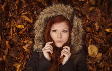 Wallpaper Girl Green Eyes Photo Leaves Model Lips Redhead Mia