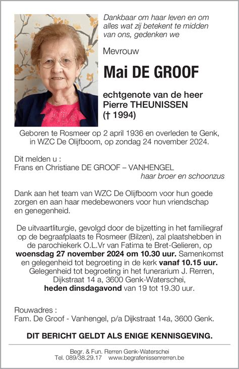 Mai De Groof † 24 11 2024 Inmemoriam
