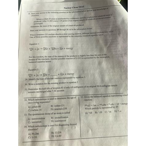 Solved Nuclear Chem Test N28 Base Your Answer To The