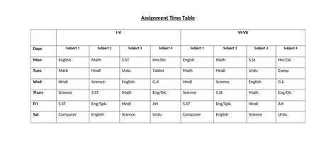 Assignment S Time Table St Giri School
