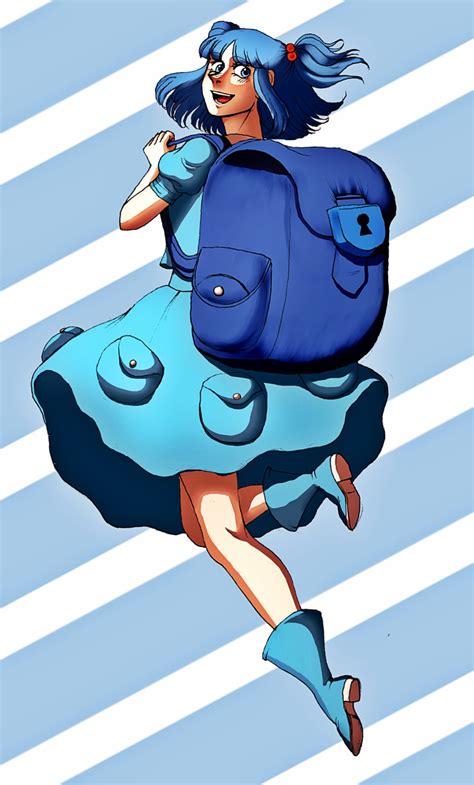 Safebooru 1girl Backpack Bag Blue Eyes Blue Hair Blue Skirt Diagonal