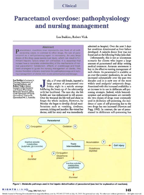 Pdf Paracetamol Overdose Pathophysiology And Nursing Management