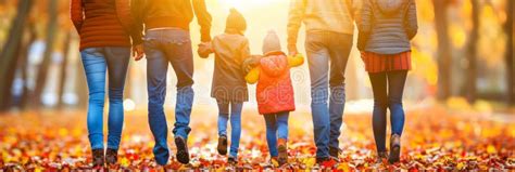 Friends In Halloween Costumes Stroll On Leaf Covered Street Under Enchanting Sunset Glow Stock